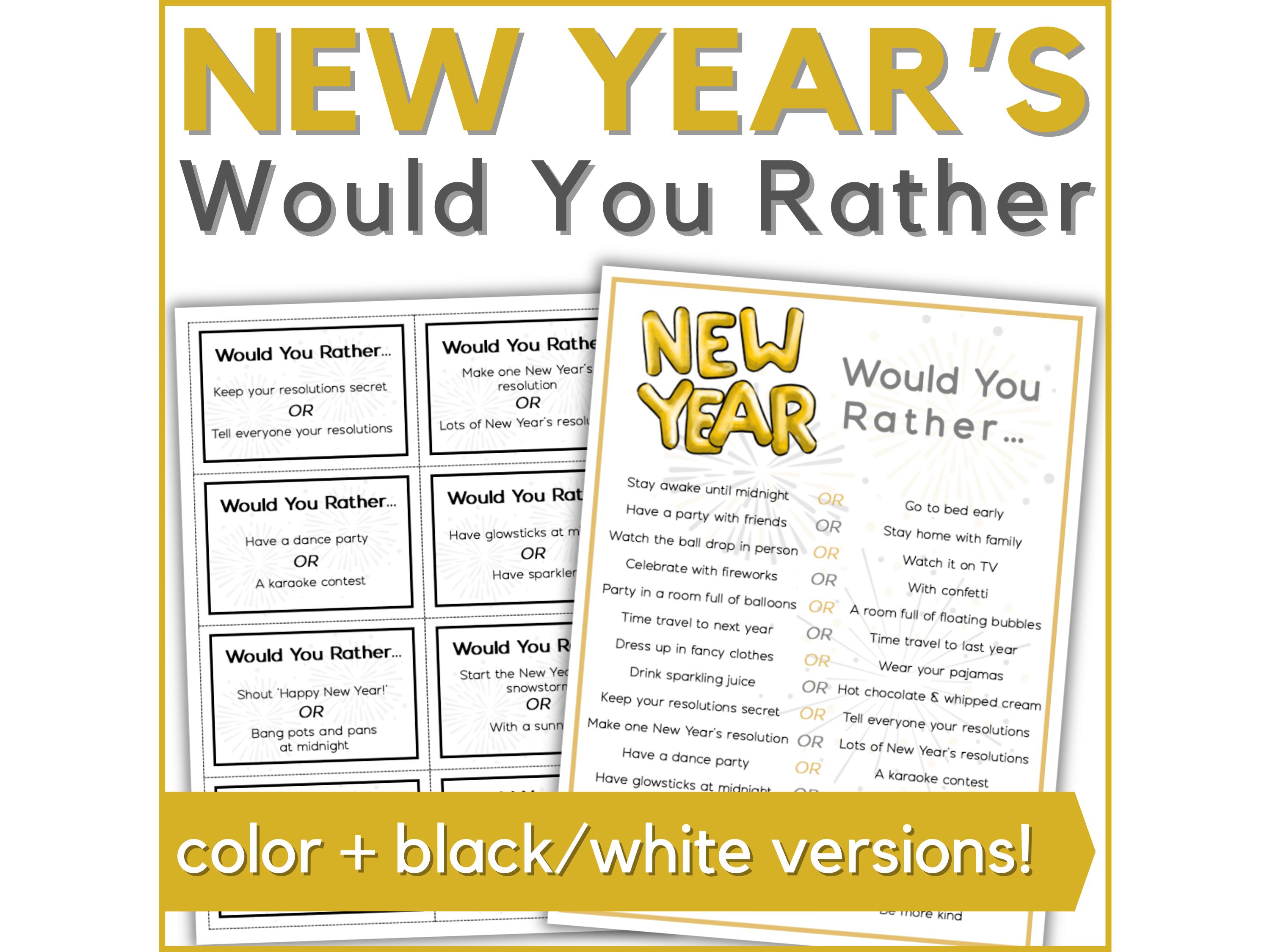 New Year's Eve Would You Rather Game - a This or That Style New Year ...
