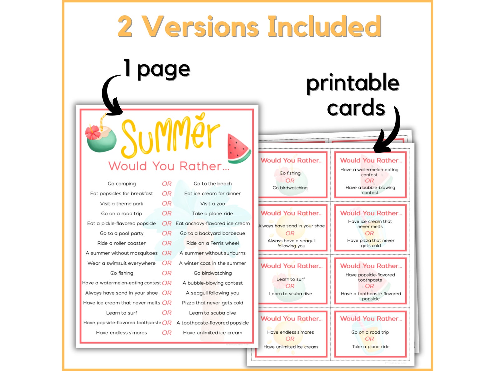 Summer Would You Rather Game - a This or That Style Summer Fun ...