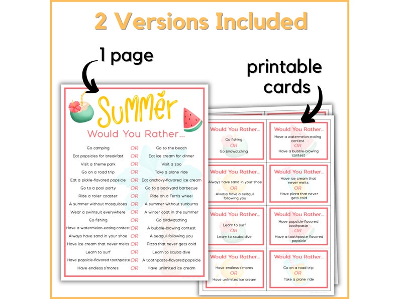 Summer Would You Rather Game - a This or That Style Summer Fun ...