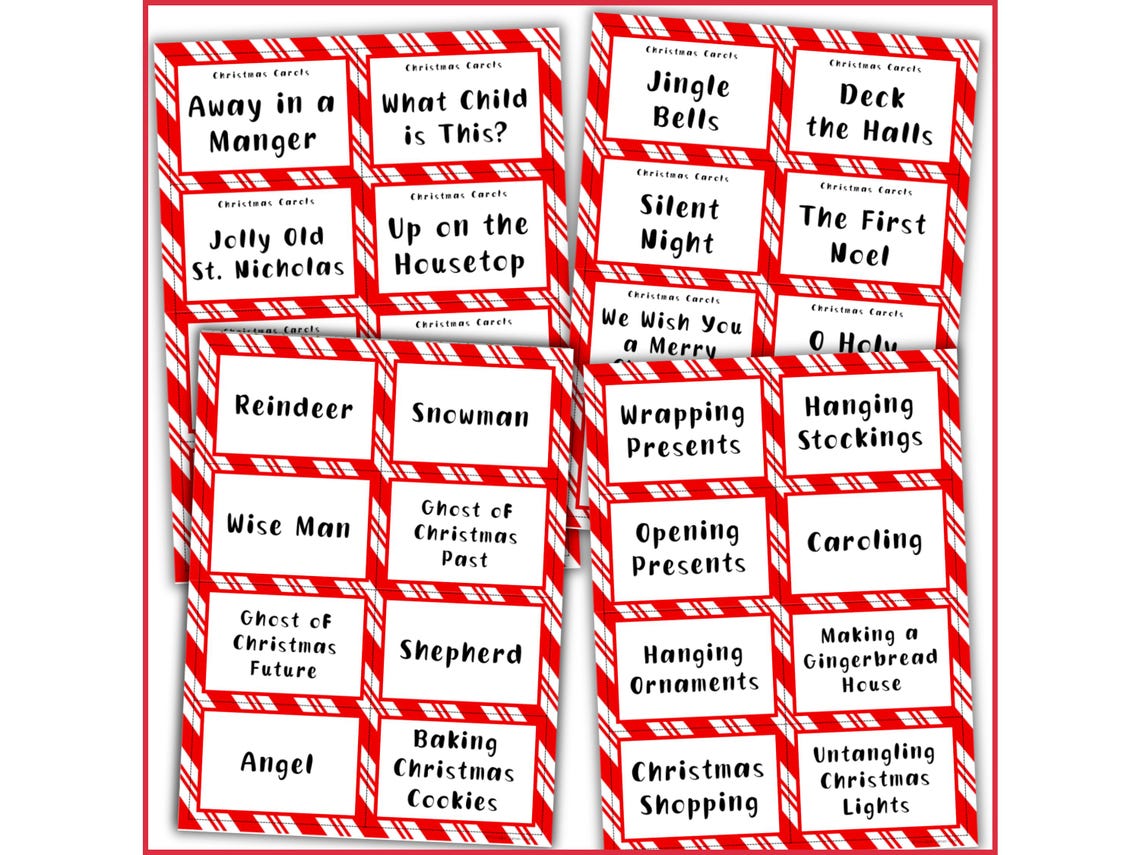 Christmas Charades Cards - Printable Holiday Charades Game Cards for ...