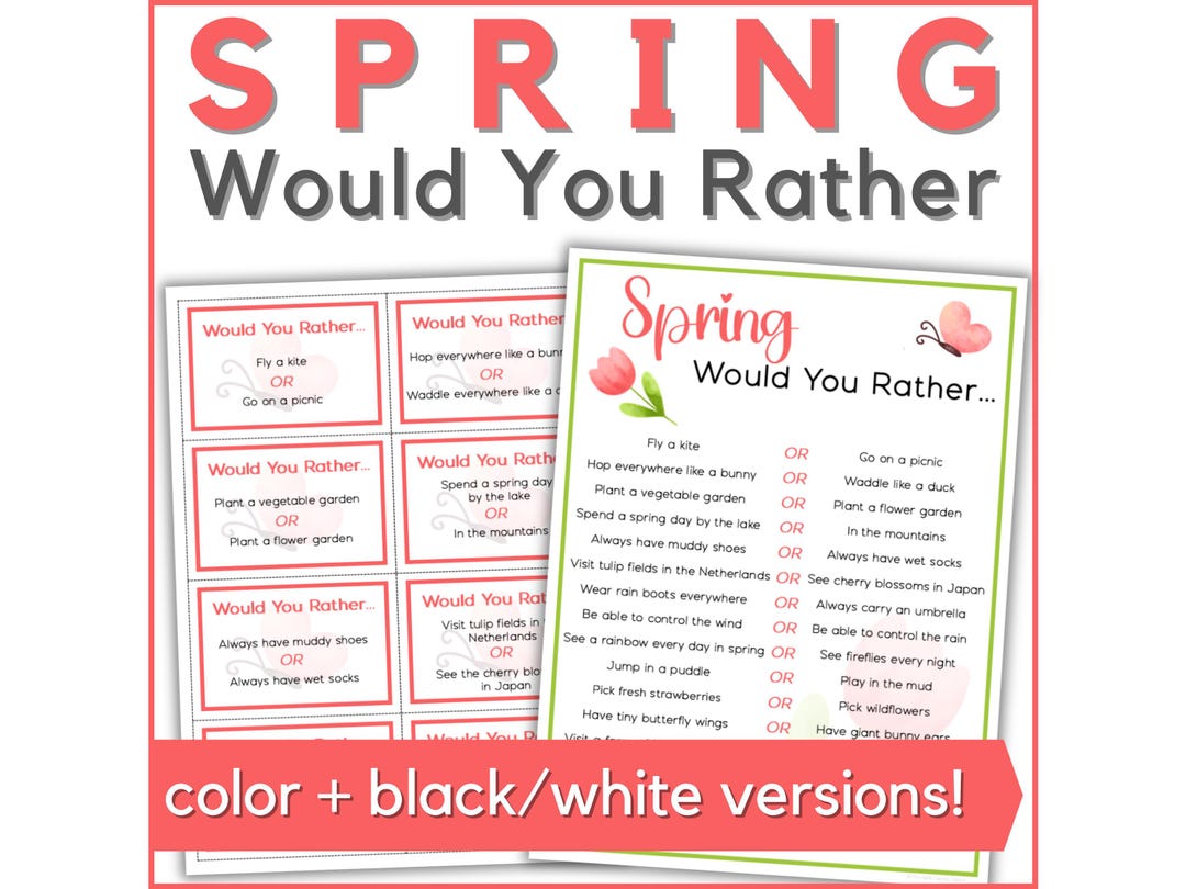 Spring Would You Rather Game - a This or That Printable Spring Party ...