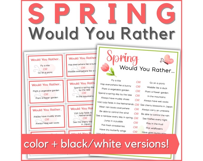 Spring Would You Rather Game - a This or That Printable Spring Party ...