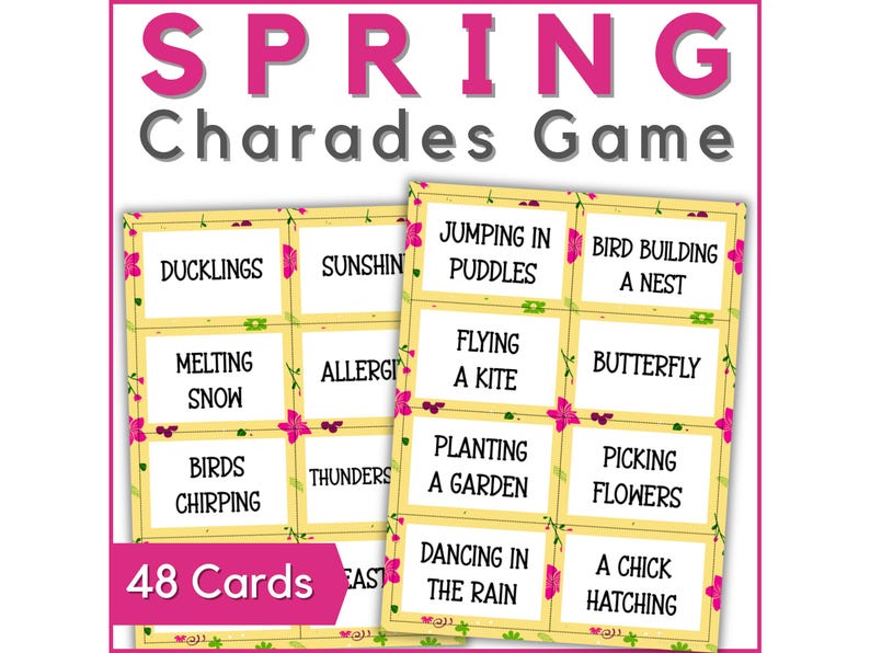 Spring Printable Charades Cards - Family Friendly Charades Game Cards ...