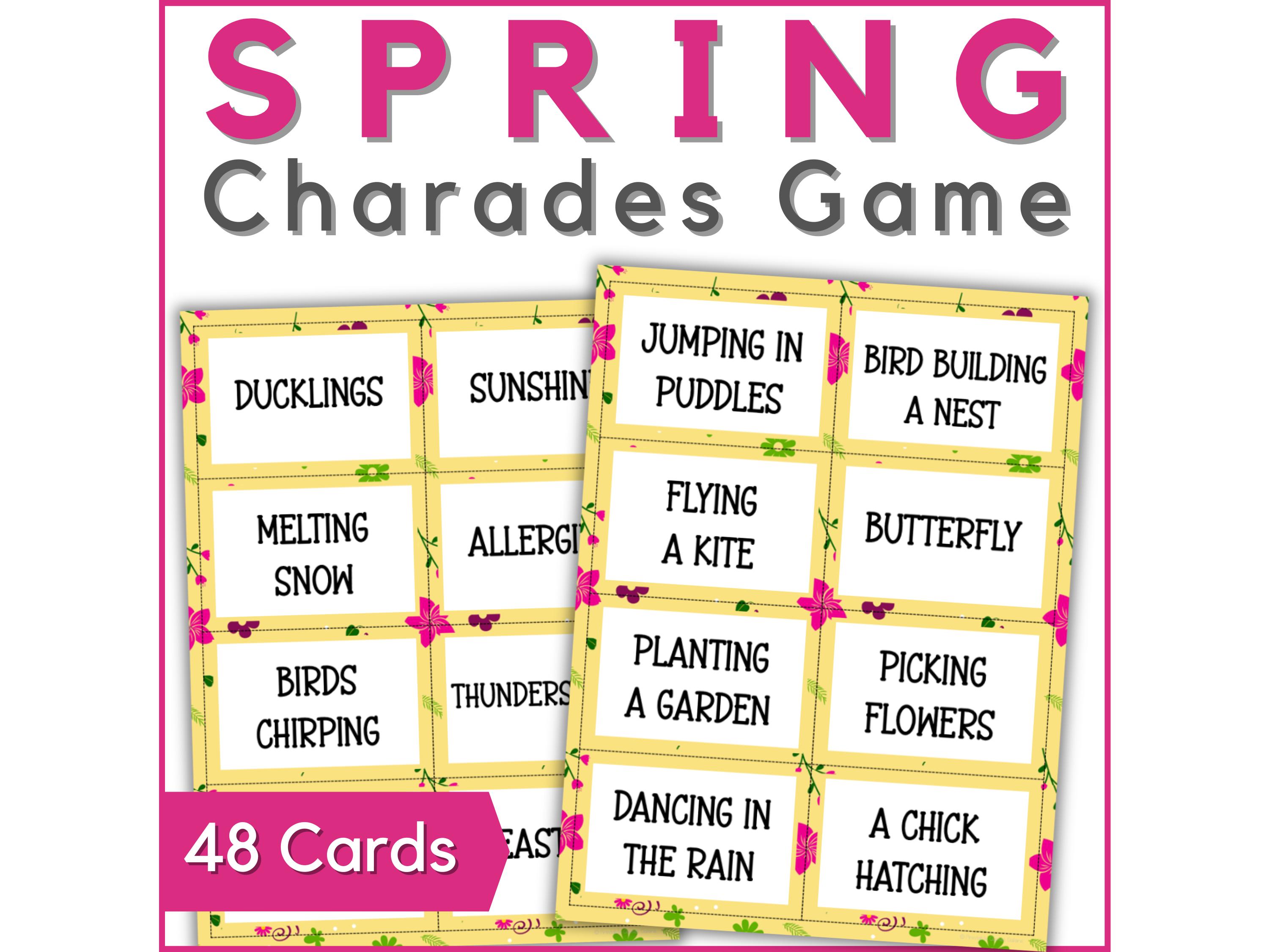 Spring Printable Charades Cards - Family Friendly Charades Game Cards ...
