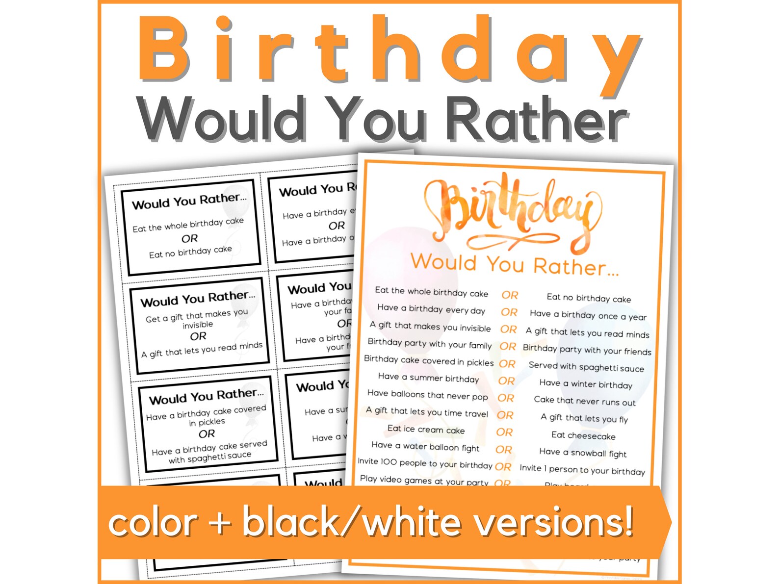 Birthday Would You Rather Game - Printable This or That Style Fun ...