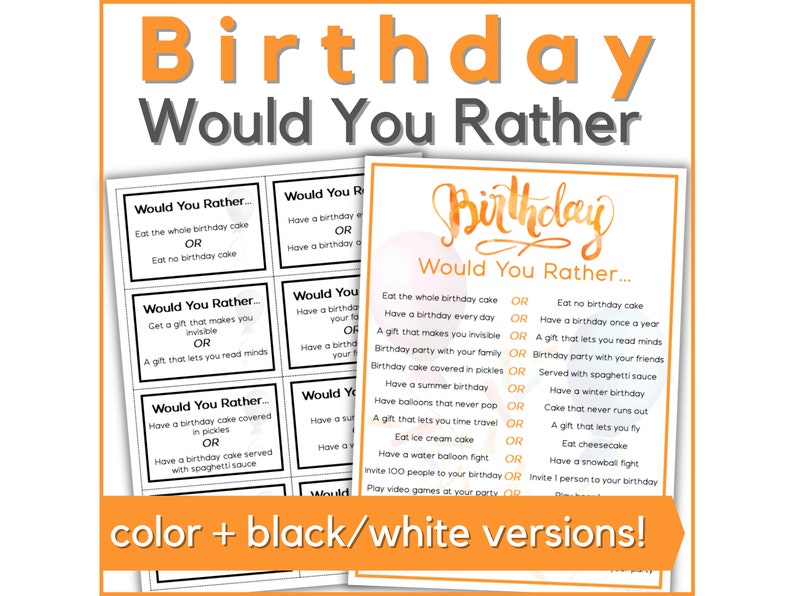 Birthday Would You Rather Game - Printable This or That Style Fun ...