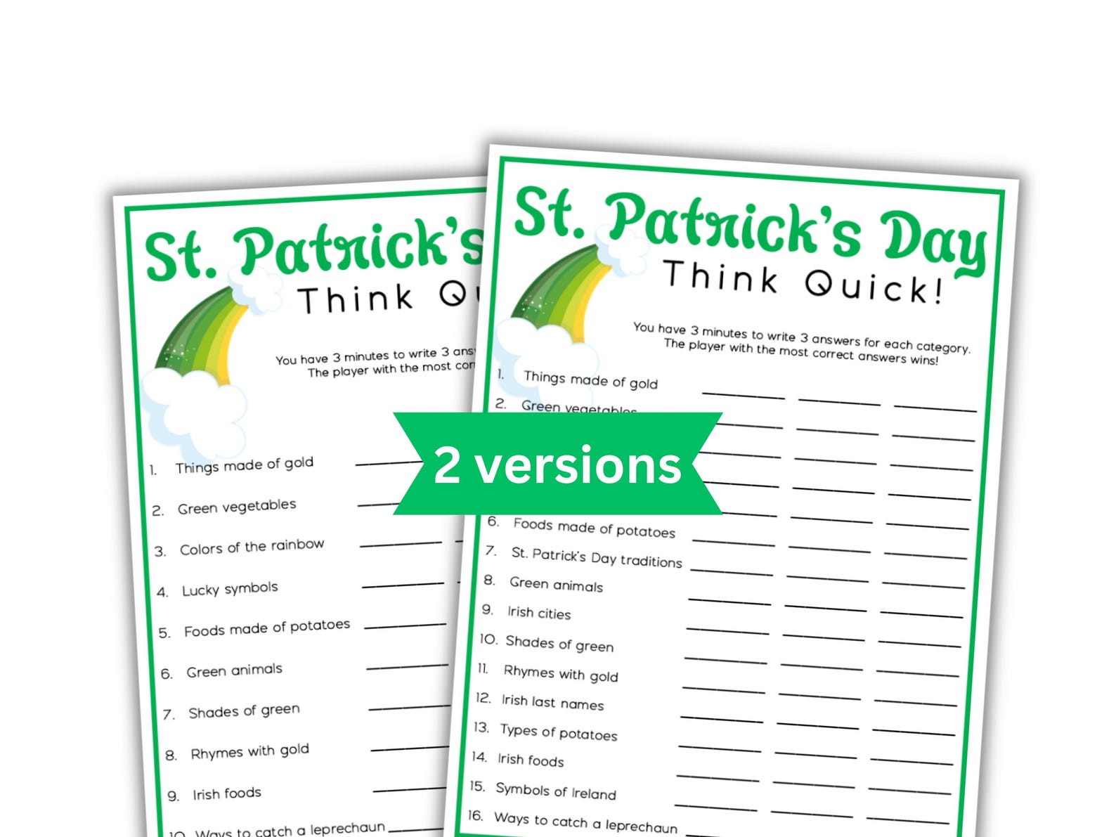 St. Patrick's Day Think Quick Game - a Fast Paced St. Patrick's Day ...