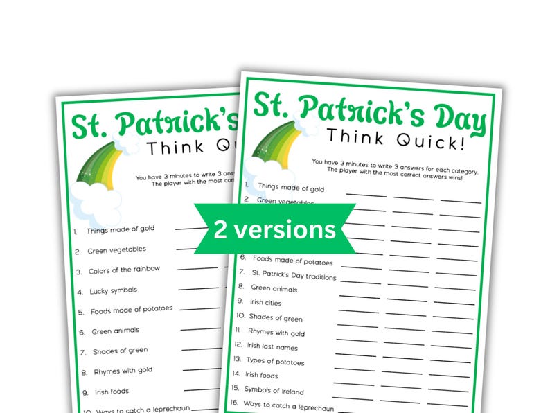 St. Patrick's Day Think Quick Game - a Fast Paced St. Patrick's Day ...