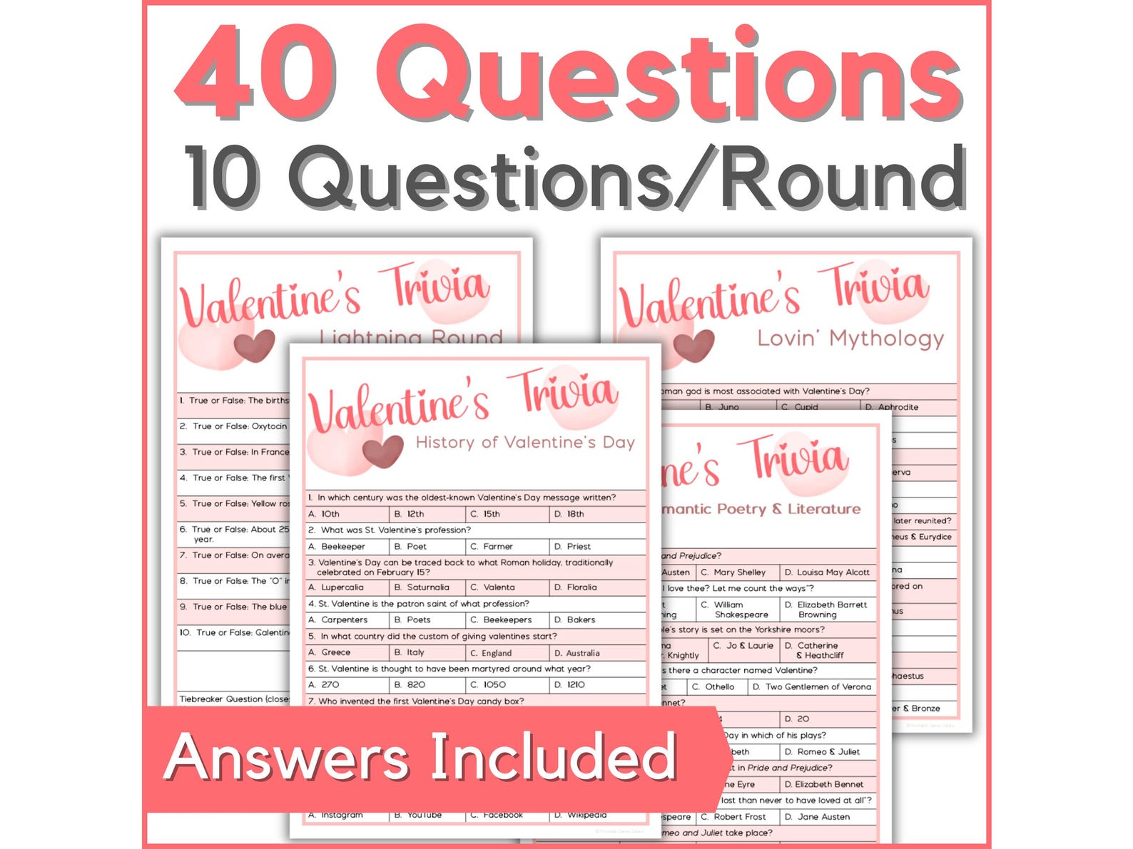 Valentine's Day Quiz Trivia Game - Printable Trivia Night Questions ...
