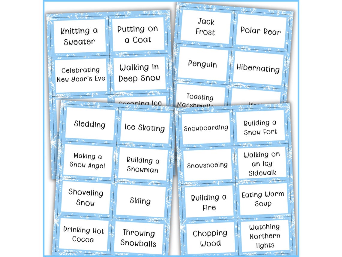 Winter Printable Charades Cards - Family Charades Game Cards for ...