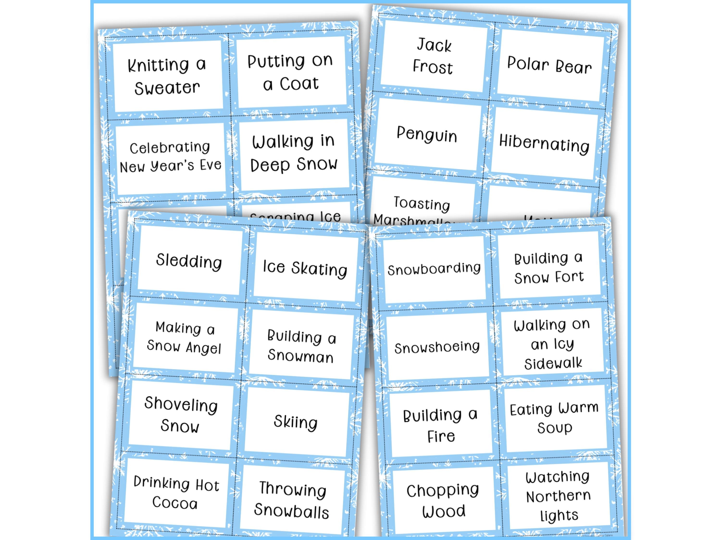 Winter Printable Charades Cards - Family Charades Game Cards for ...