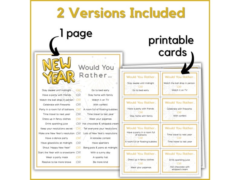 New Year's Eve Would You Rather Game - a This or That Style New Year ...
