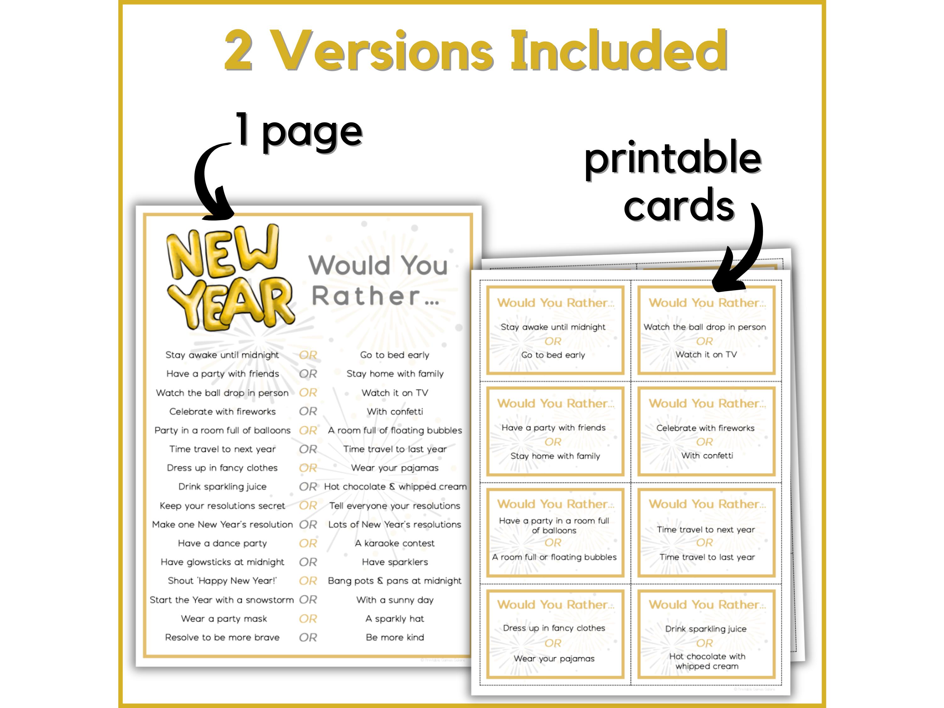 New Year's Eve Would You Rather Game - a This or That Style New Year ...