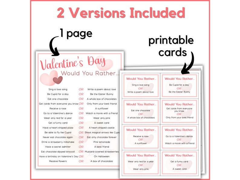 Valentine's Day Would You Rather Game - a This or That Valentine's Day ...