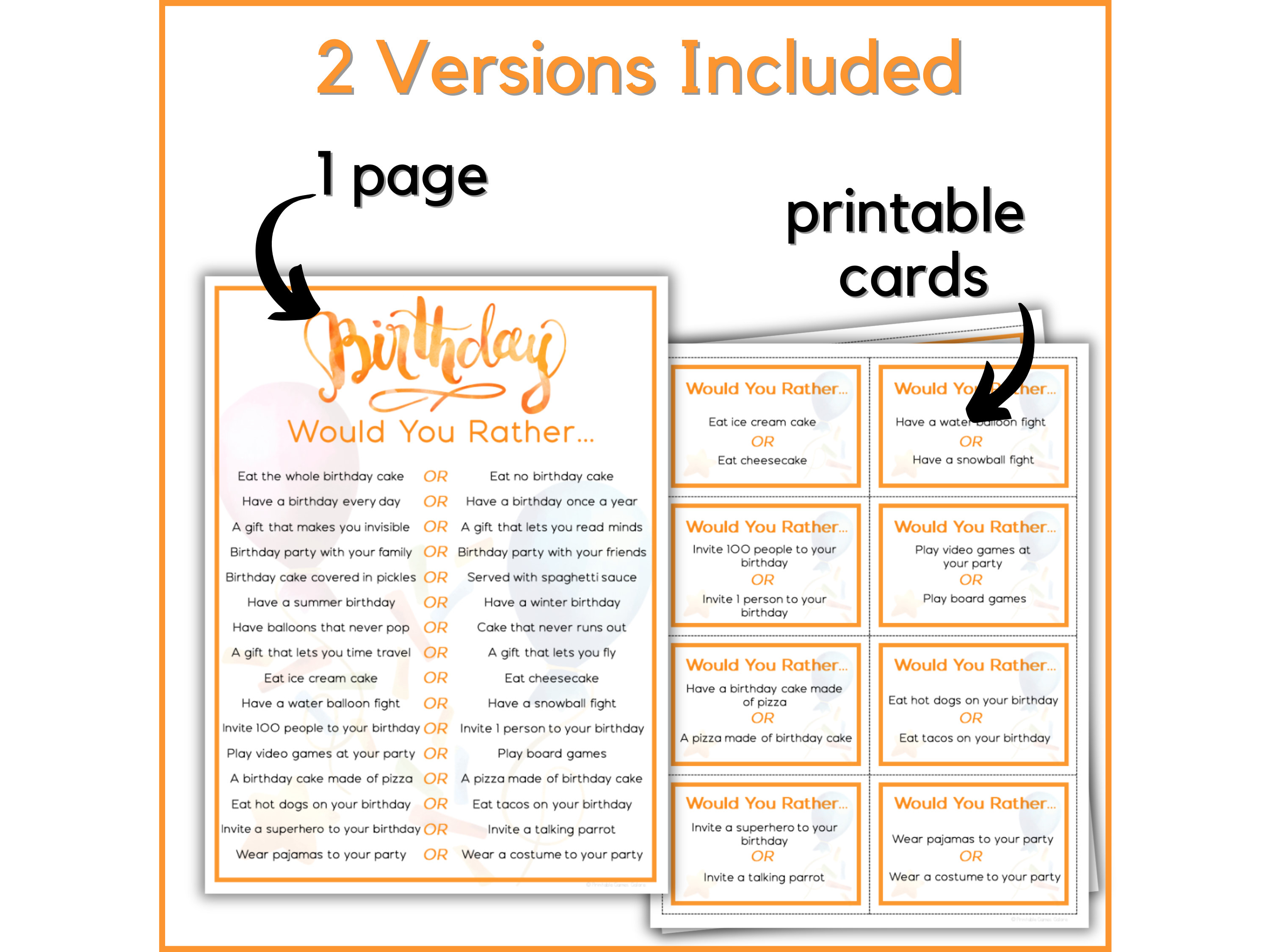 Birthday Would You Rather Game - Printable This or That Style Fun ...