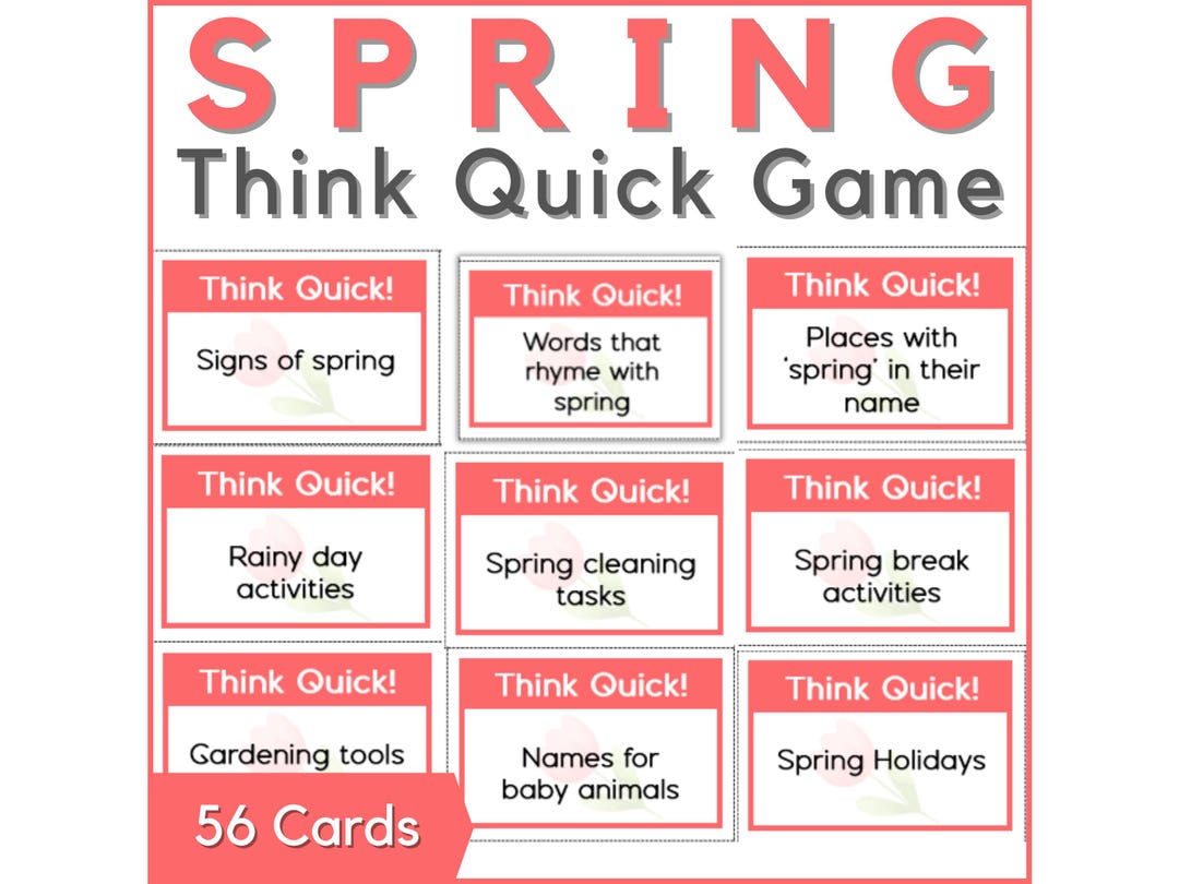 Spring Printable Party Game - a Fast Paced Think Quick Spring Game ...