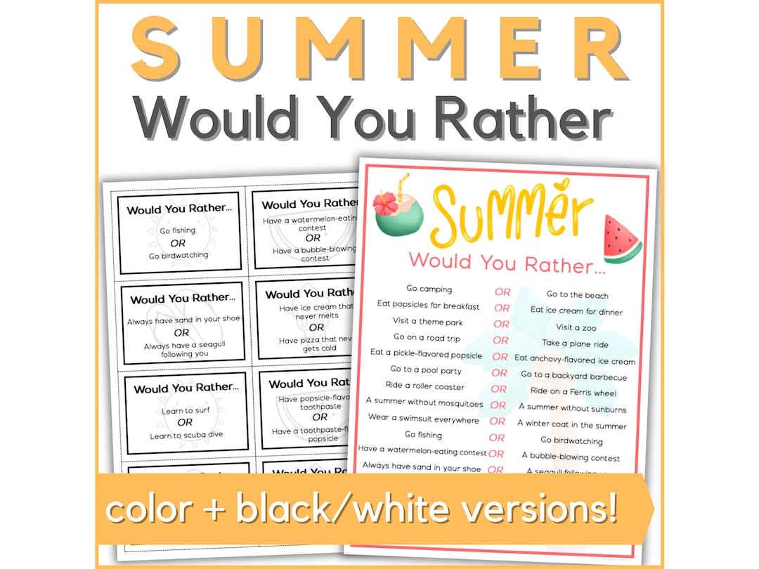Summer Would You Rather Game - a This or That Style Summer Fun ...
