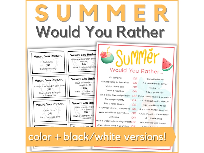 Summer Would You Rather Game - a This or That Style Summer Fun ...