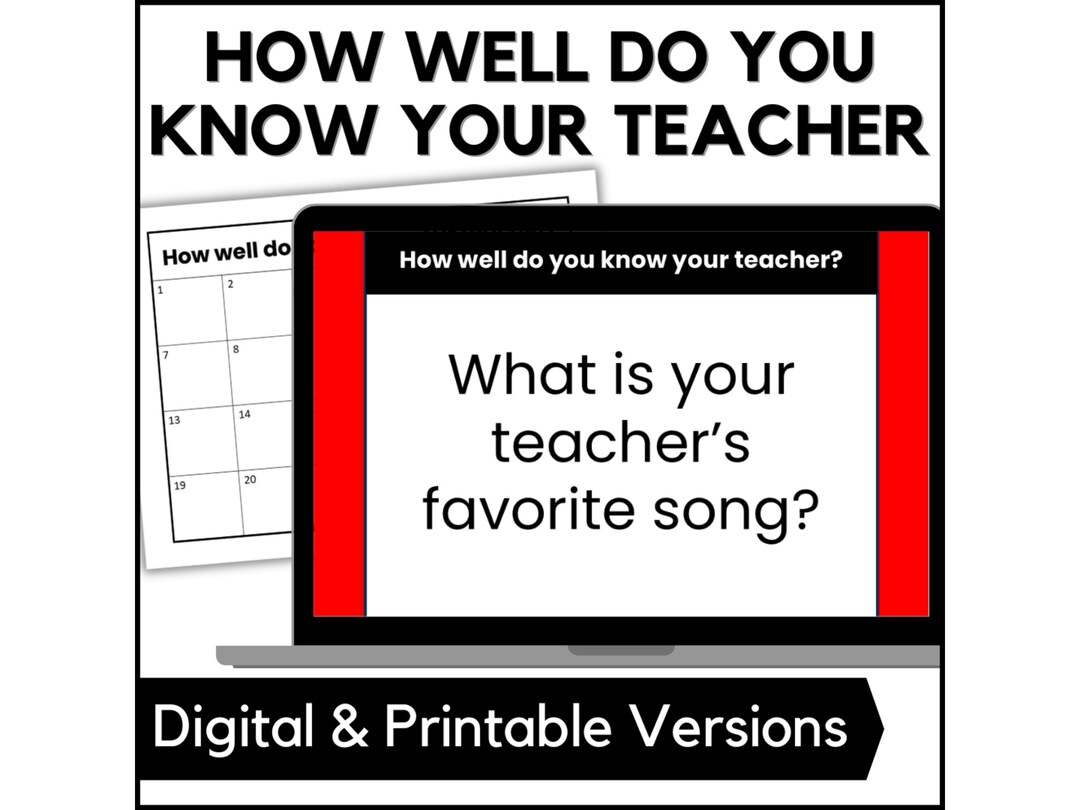 How Well Do You Know Your Teacher Game - End of the Year, Last Day of ...