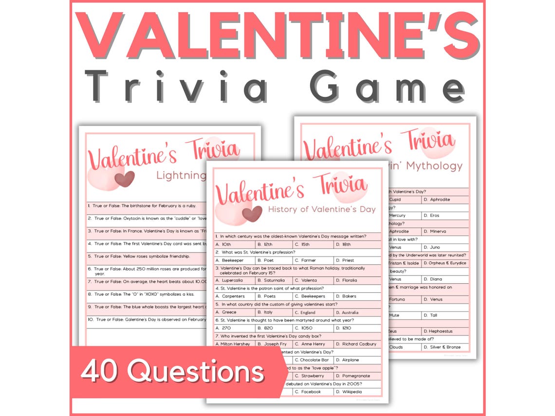 Valentine's Day Quiz Trivia Game - Printable Trivia Night Questions ...