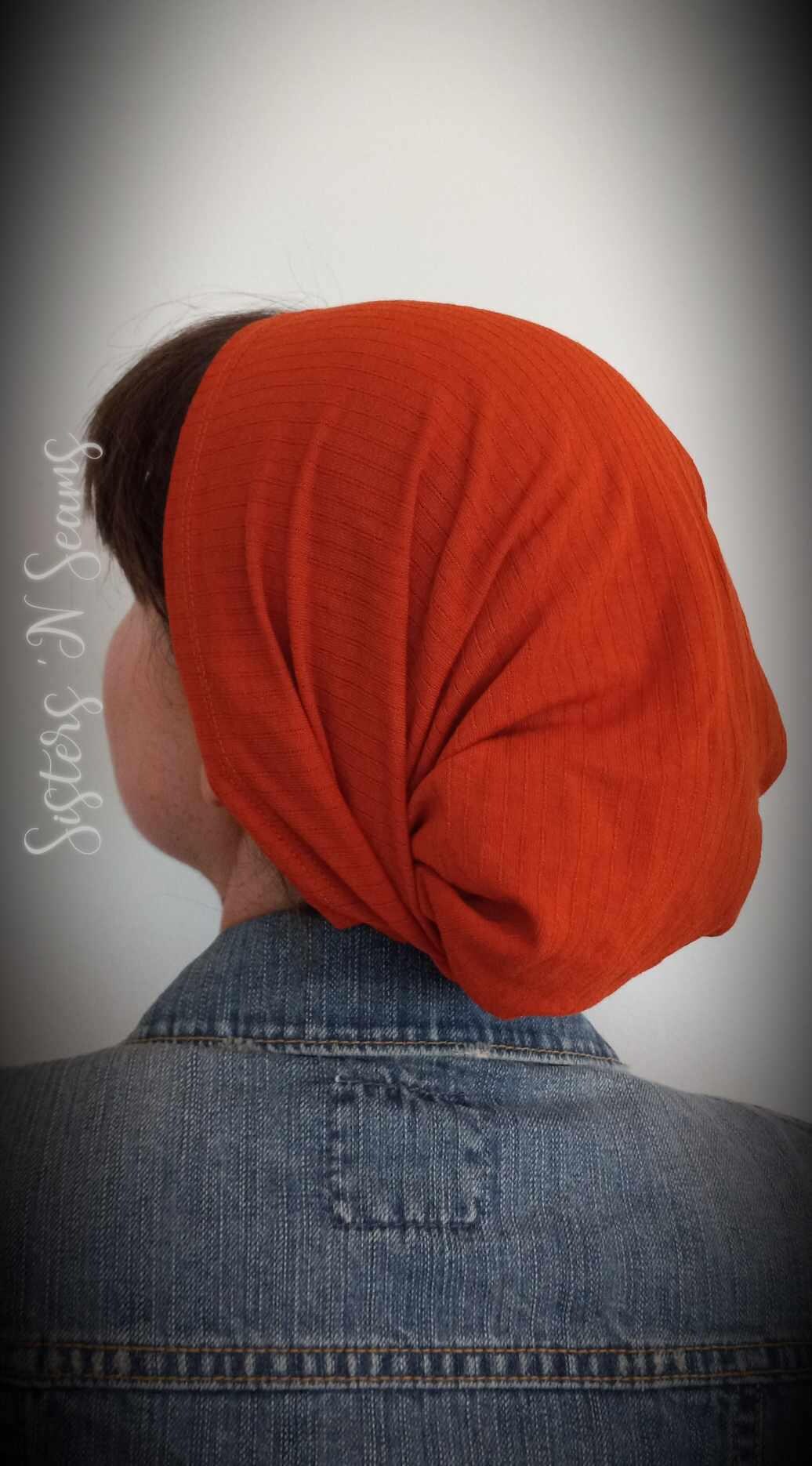 No Tie Orange Textured Snood Head Covering // Head Wrap // - Etsy