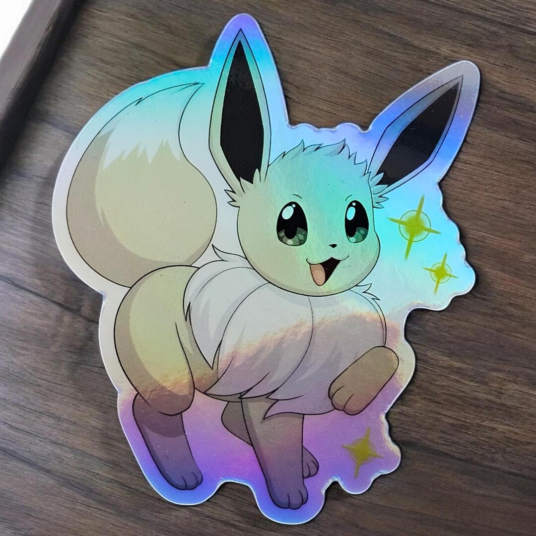 Shiny Eevee PKMN| 2.54″ × 3″ Holographic Vinyl Sticker - Etsy