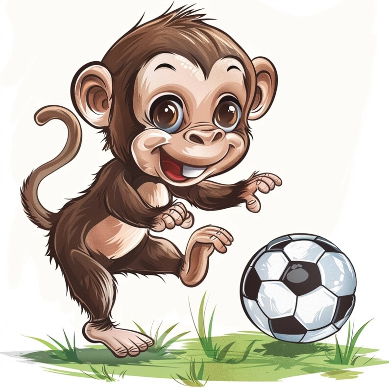 Baby Monkey Playing Soccer Wall Art - Etsy