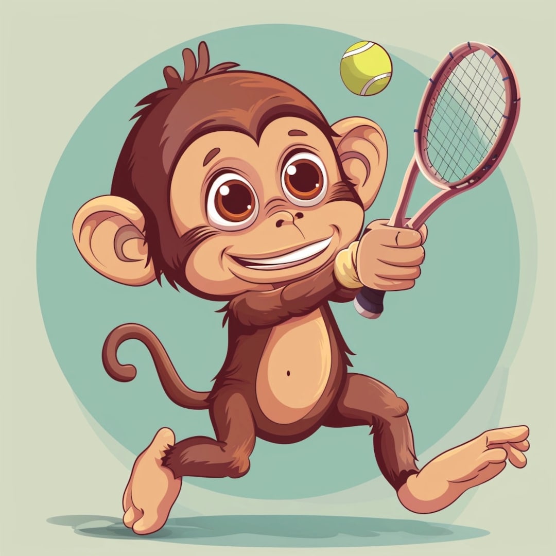 Baby Monkey Playing Tennis Wall Art - Etsy