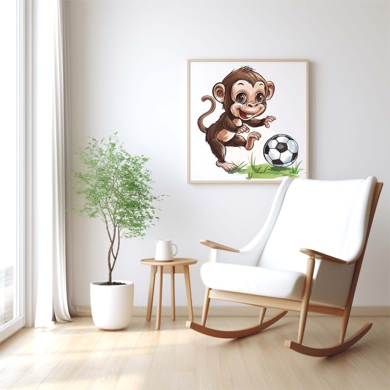 Baby Monkey Playing Soccer Wall Art - Etsy