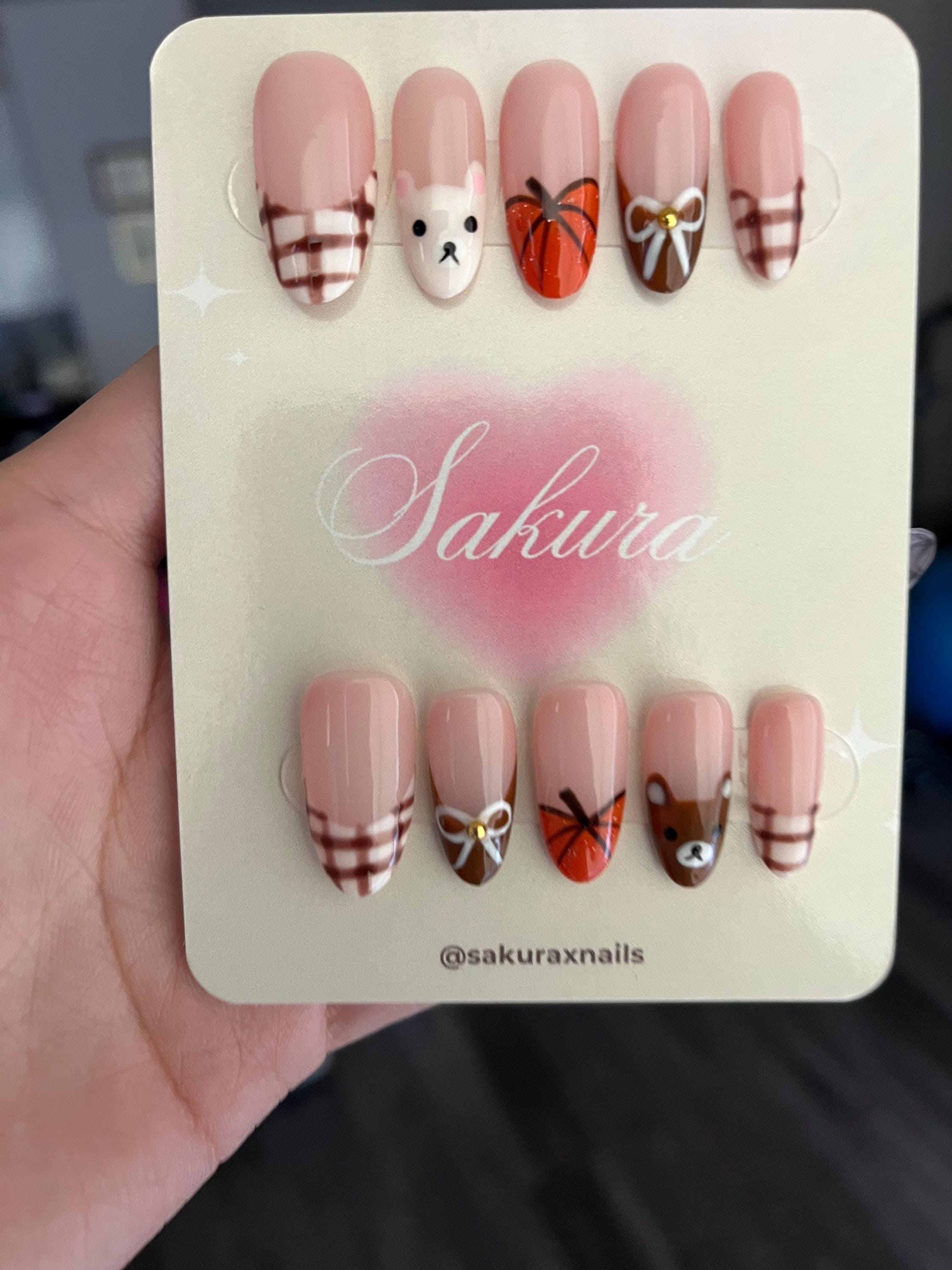 Rilakkuma Fall Press on Nails Set/ Reusable/ Luxury/ Wearable Art - Etsy