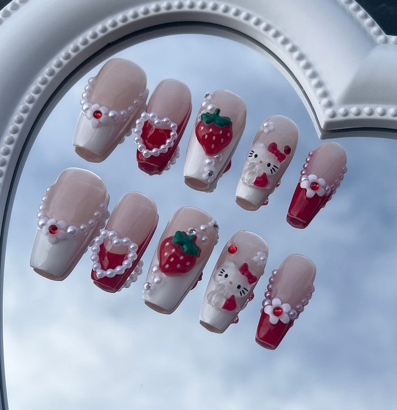 Red Berry Hello Kitty Press on Nails Set - Etsy