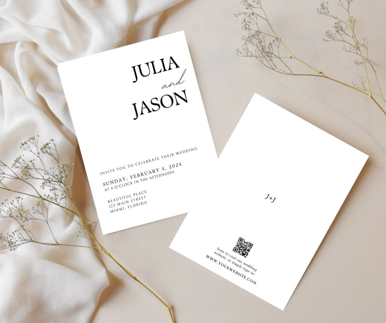 Minimalist Wedding Invitation Template | Editable Digital Download ...
