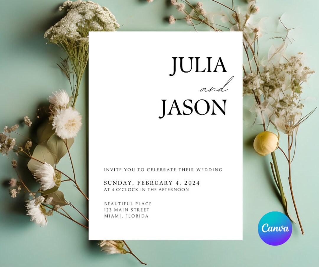 Minimalist Wedding Invitation Template | Editable Digital Download ...