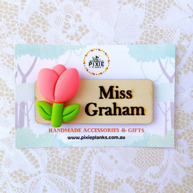 Candy Color 3D Tulip Flower Name Badge Tag / Personalized Floral Name ...