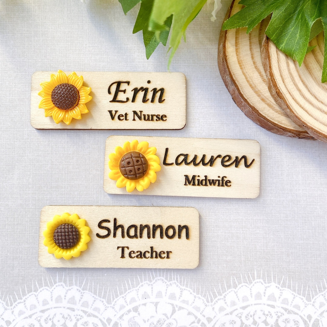 Sunflower Name Badge Tag / Yellow Flower Personalized Name Tag / Nurse ...