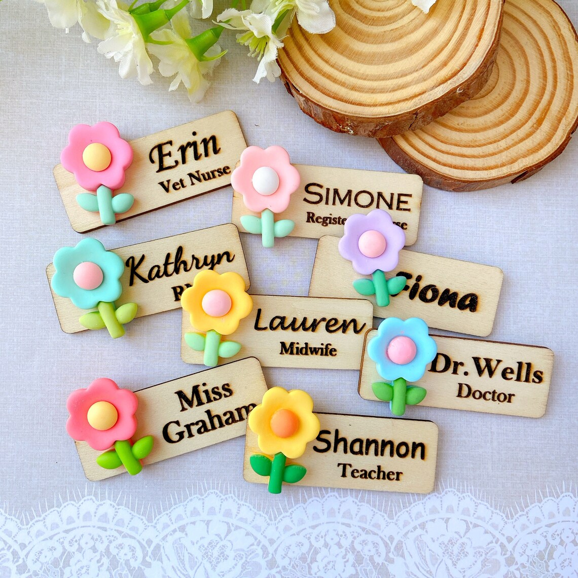 Cotton Candy Color 3D Flower Name Badge Tag / Personalized Floral Name ...