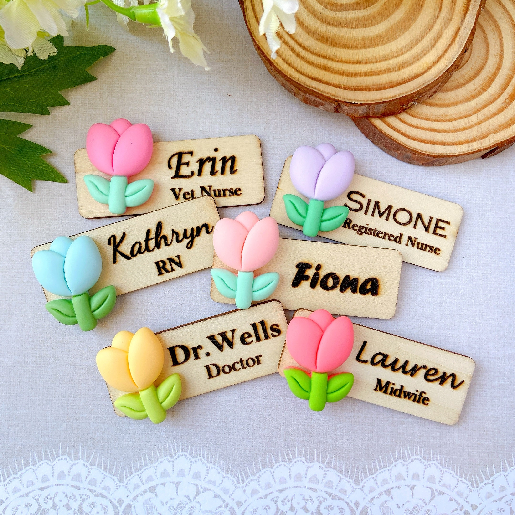 Candy Color 3D Tulip Flower Name Badge Tag / Personalized Floral Name ...
