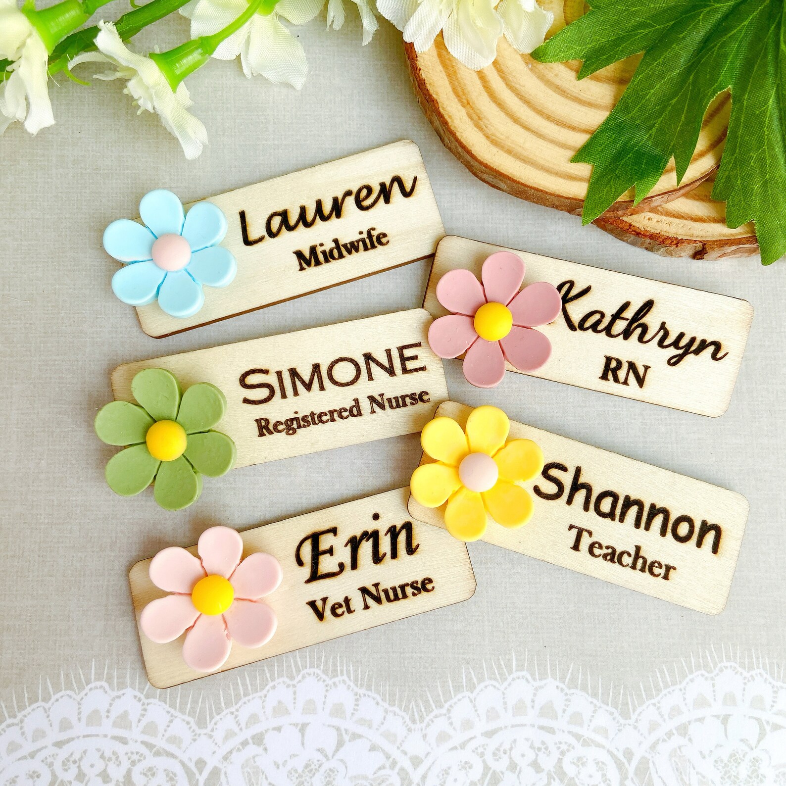 3D Flower Name Badge Tag / Personalized Floral Name Tag / Nurse Badge ...