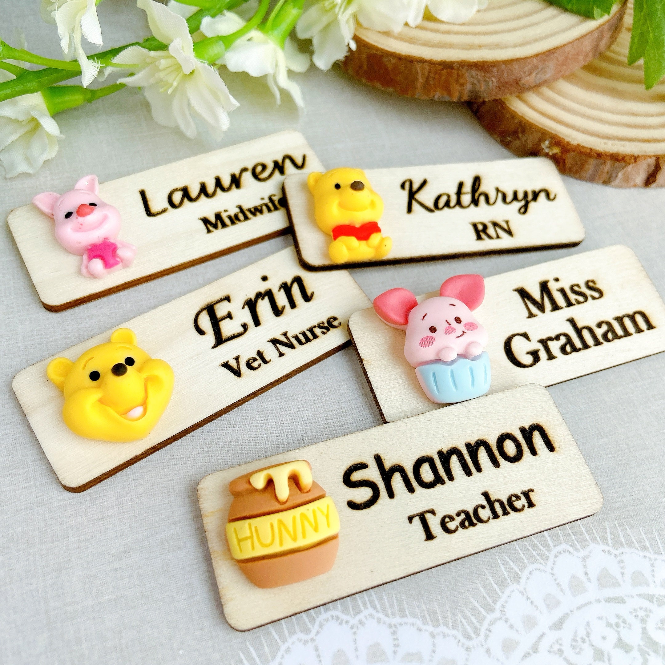 Pooh Bear and Piggy Name Badge Tag / Personalized Name Tag / Nurse ...