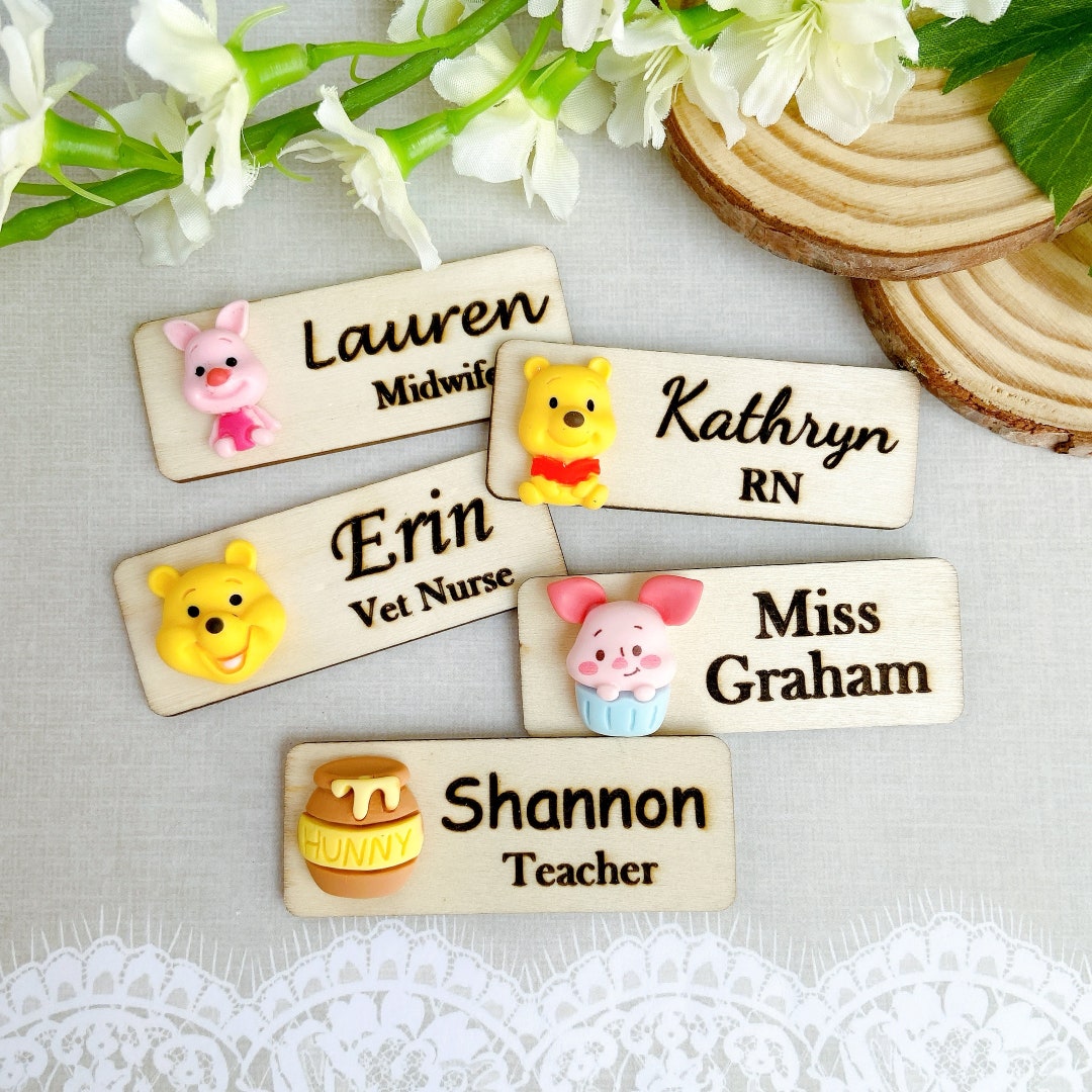 Pooh Bear and Piggy Name Badge Tag / Personalized Name Tag / Nurse ...