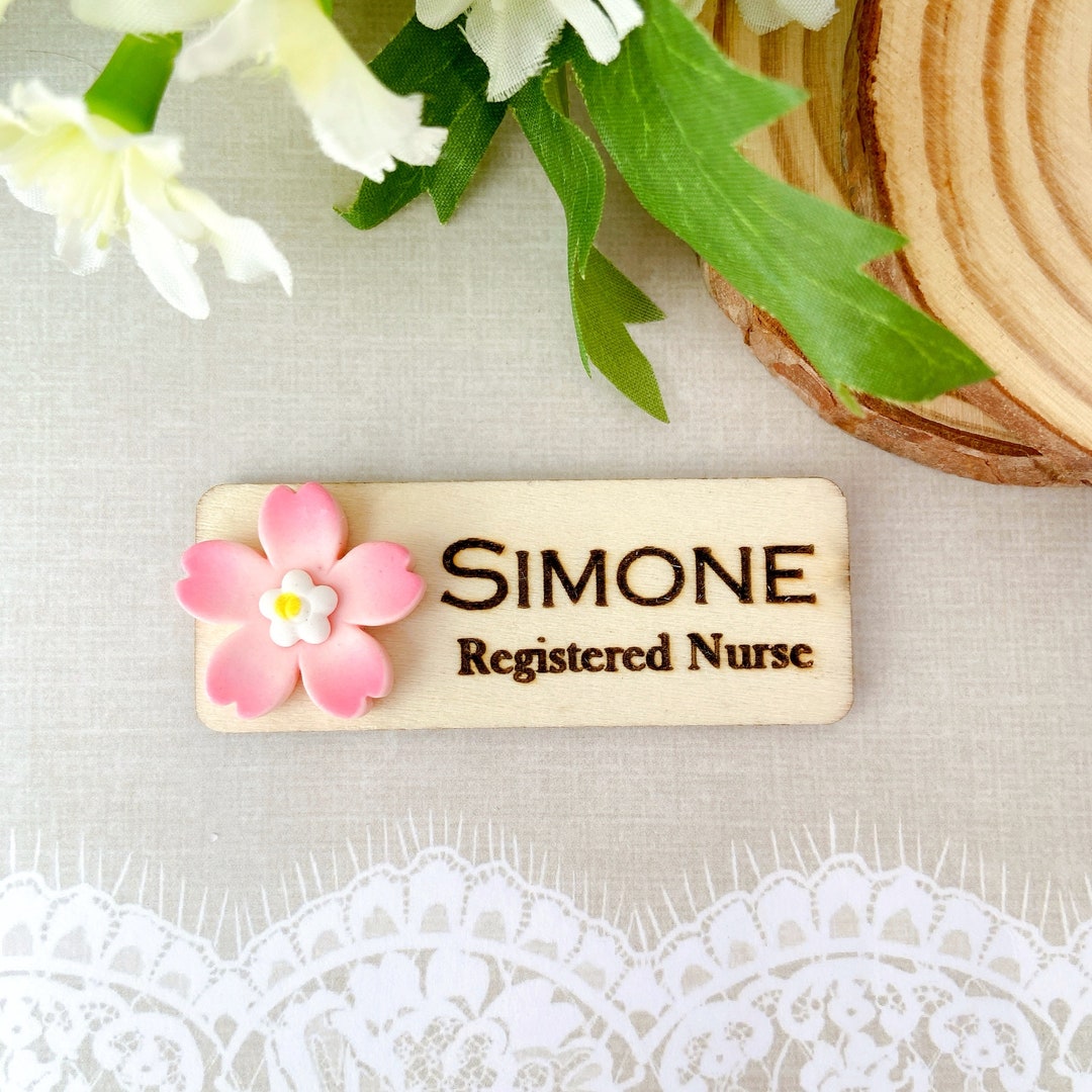 Cherry Blossoms Personalized Name Badge Tag / Personalized Floral Name ...