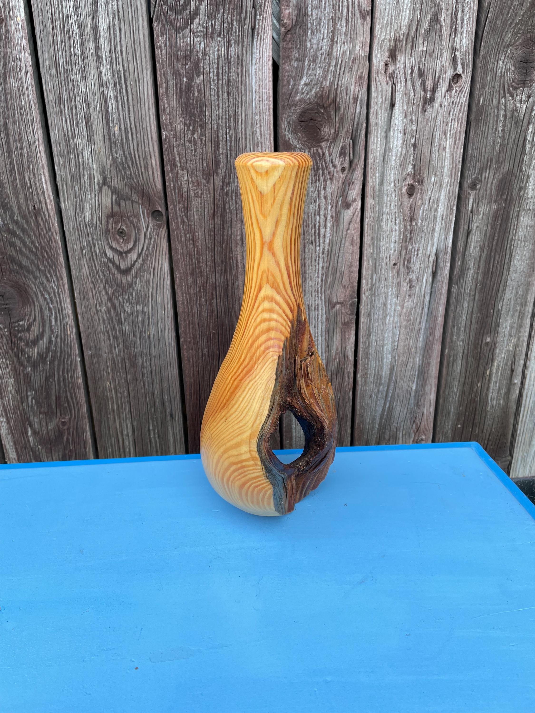 Wood Dry Vase With Hole From Log Pine Tree Woodturning Art Decoration ...