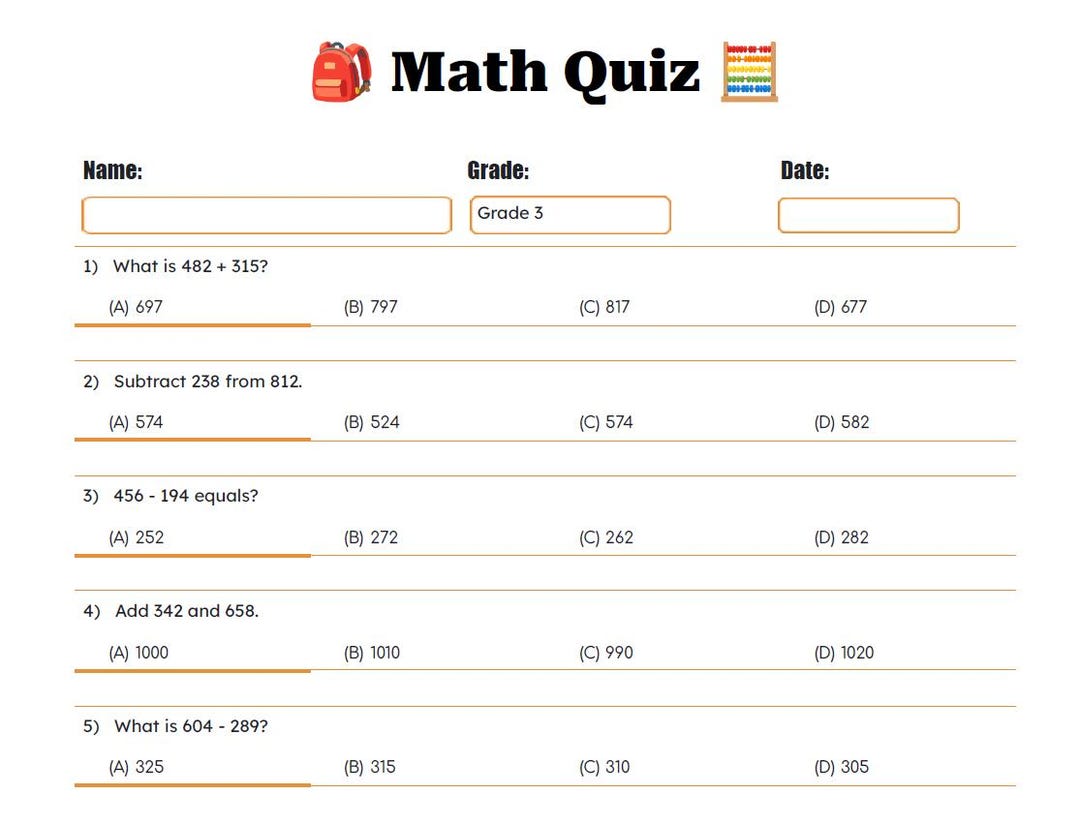 Grade 3 Math Mastery Bundle – 10 Worksheets With 20 Questions Each! - Etsy