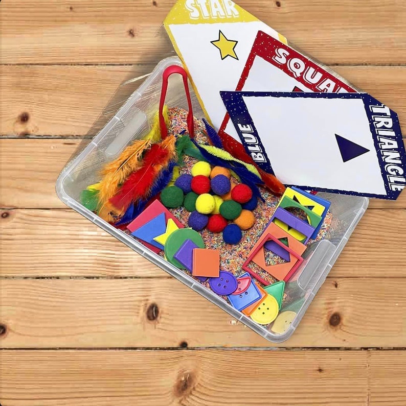 Colors & Shapes Sensory Bin, Fine Motor, Color Sorting, Shape Sorting ...