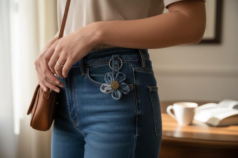 Denim Flower Key Fob: Western-boho Bag Charm Accessory - Etsy