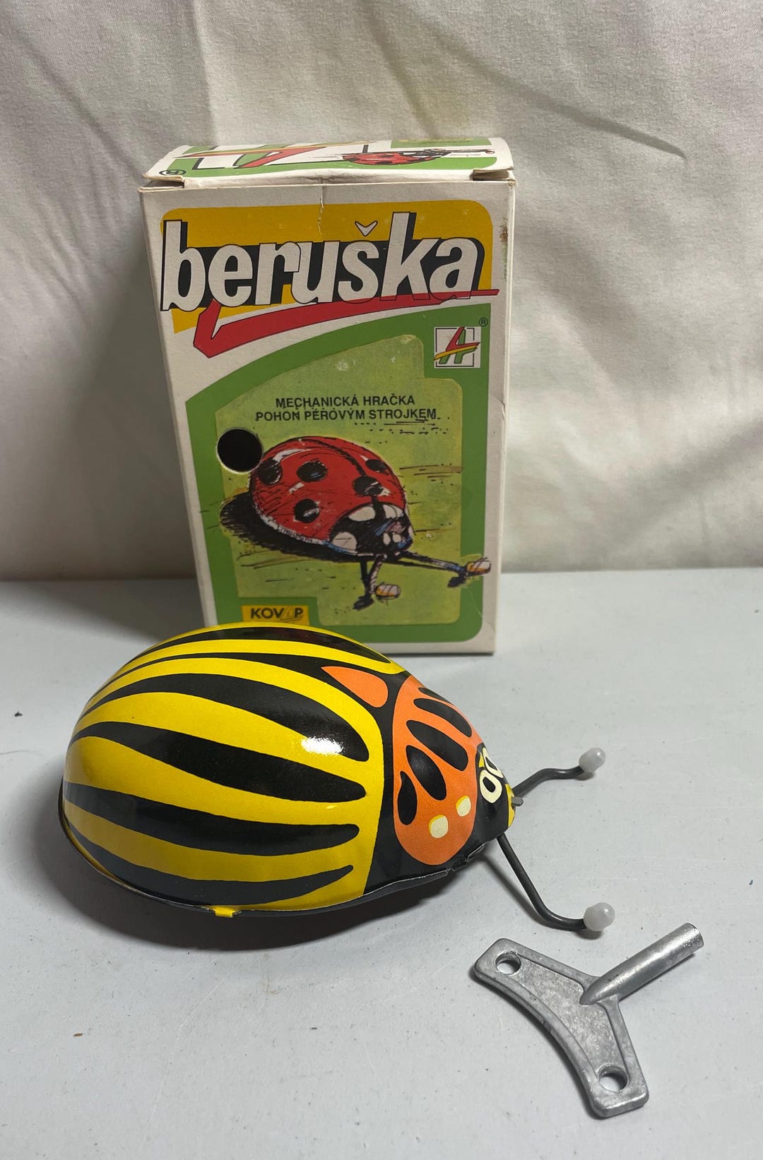 Vintage Beruska Mechanical Wind up Ladybug Toy Yellow Mandelinka ...
