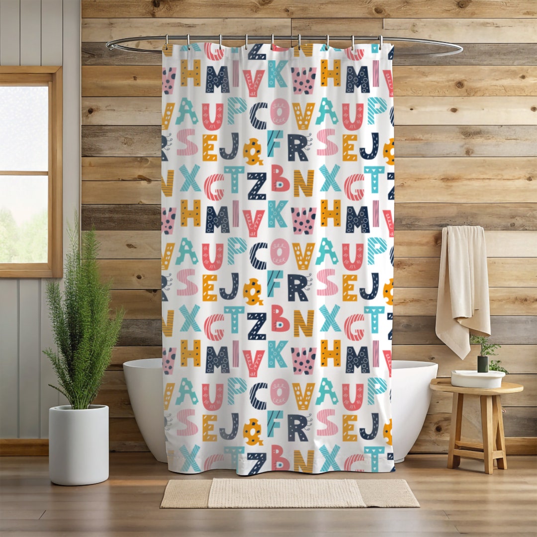 Alphabet Shower Curtain Kids Shower Curtain, Kids Bathroom Decor, Cute ...
