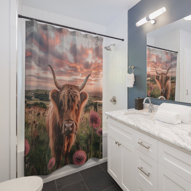 Highland Cow Shower Curtain | Cow Bathroom Decor | Western Ranch Decor ...