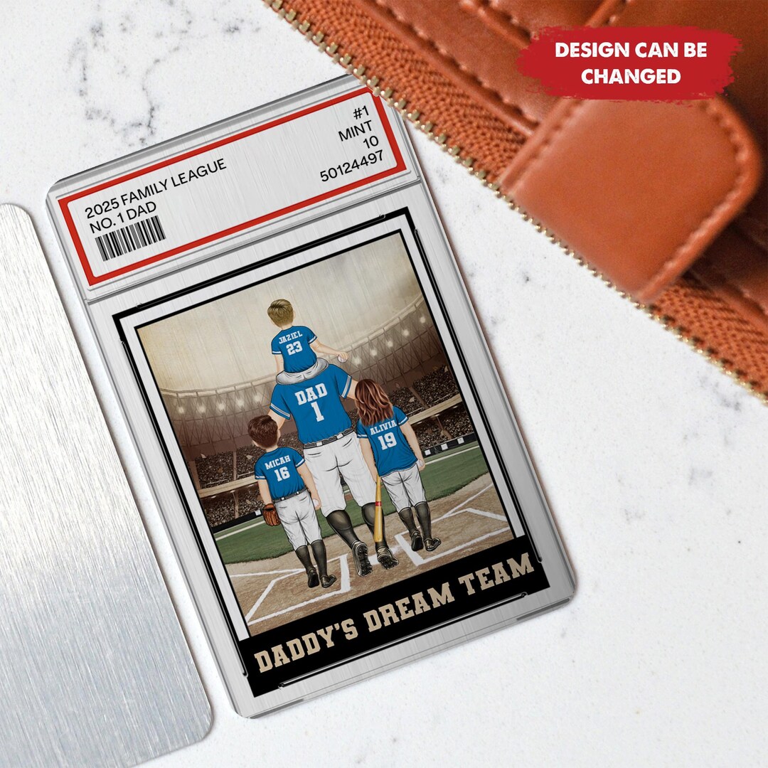 Baseball No. 1 Dad Grandpa Man & Kids Trading Card Style Custom Wallet ...