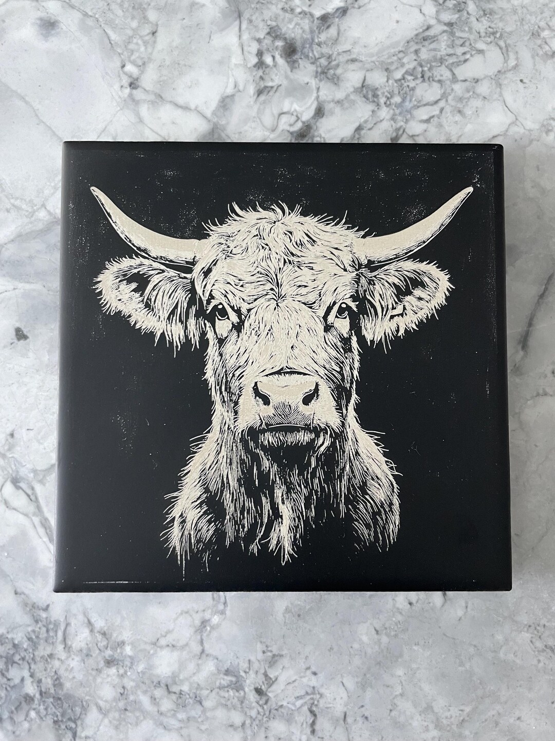 Custom Laser Engraved Ceramic Tile - Highland Cow Designs - Etsy